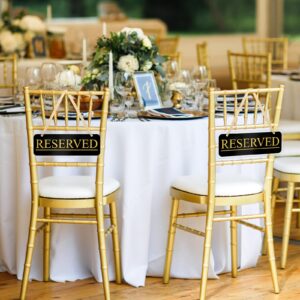 Beeveer 12 Pcs Reserved Chair Signs for Wedding Reserved Seating Signs Acrylic Reserved Hanging Sign with Ribbon Reserved Signs for Wedding Parties Events Church Pews Chair Restaurant(Black)