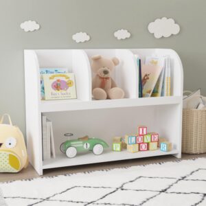 famikito kids bookcase with 4 compartments, wood kids shelf, storage cabinet organizer