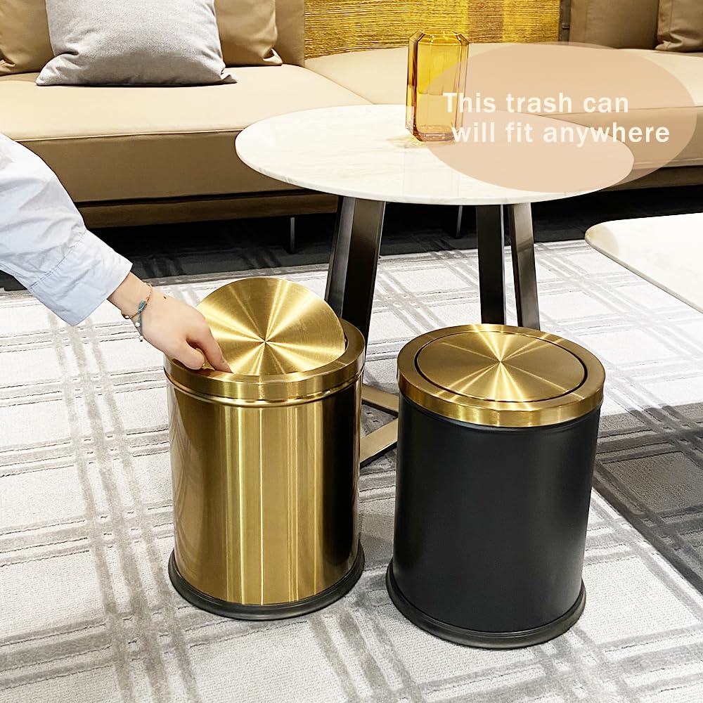 YOJIA 15L/4Gal Gold Bathroom Trash Can,Gold Waste Basket with Flipping Lid,Modern Gold Garbage Can for Bathroom, Bedroom,Powder Rooms,Hotel, Living Room,Office,Restroom,RV (Gold)