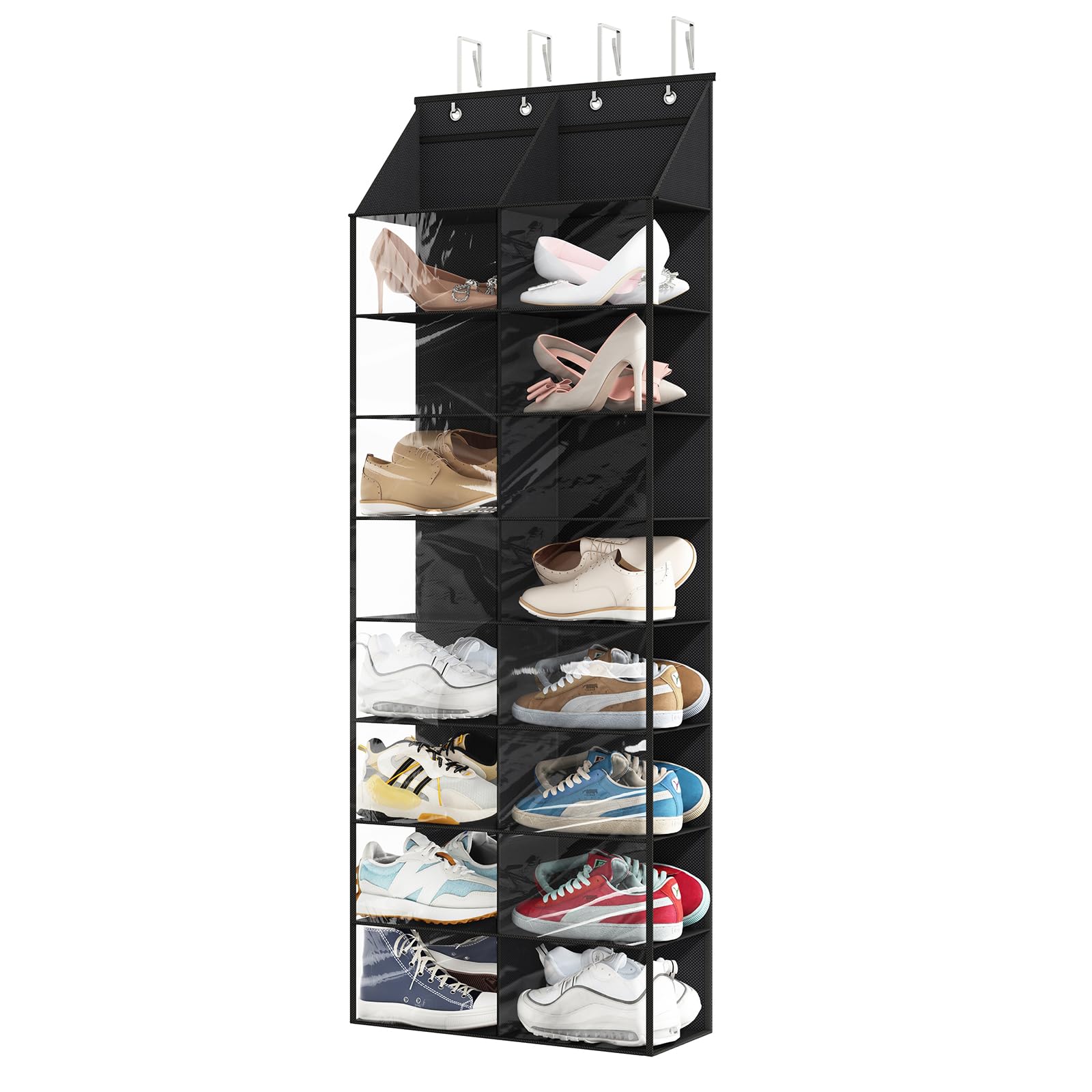 Fixwal Over The Door Shoe Rack for Door Fit 16 Pairs Dustproof Over The Door Shoe Organizer Hanging for Closet Storage