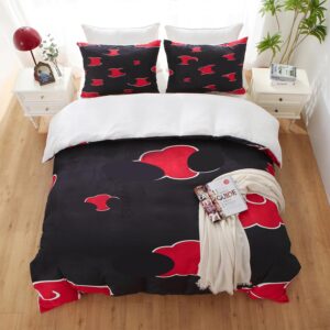 anime bedding set queen size, velvet comforter 3 pieces with zipper closure 1 velvet duvet cover 90"x90", 2 velvet pillow shams, ultra soft flannel duvet cover for all seasons (anime 01, queen)