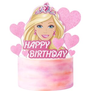 vesidyhelo girl cake topper set, glitter happy birthday toppers heart party supplies favor decorations pink