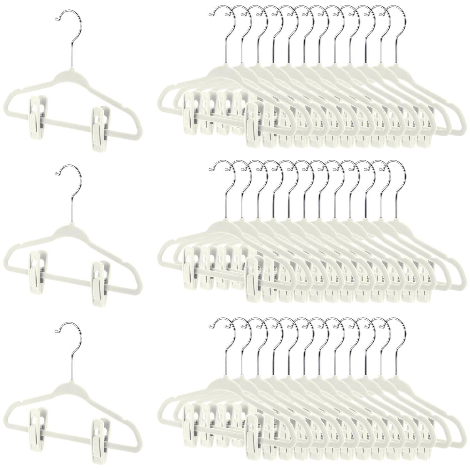 Soaoo Baby Hangers with Clips Kids Velvet Hangers Including 50 Velvet Baby Hangers and 100 Clips Non Slip Hangers for Kids Pants Shirts Dresses Christmas Home Gifts(Beige)