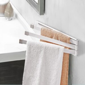 Foldably 180° Rotating 3-Arm Towel Multipurpose Rack - No Nail, Stick with Glue (Included) - Non-Slip, Waterproof & Made of Iron - Maximize Storage in Bathroom, Bedroom, Kitchen (White)