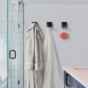 SHIJOINYU Bathroom Towel Hooks, 304 Stainless Steel Bath Towel Hanger, Matte Black Robe Coat and Clothes Hook Heavy Duty for Living Room, Kitchen, Bath, Bedroom, Wall Mounted - 2 Pack