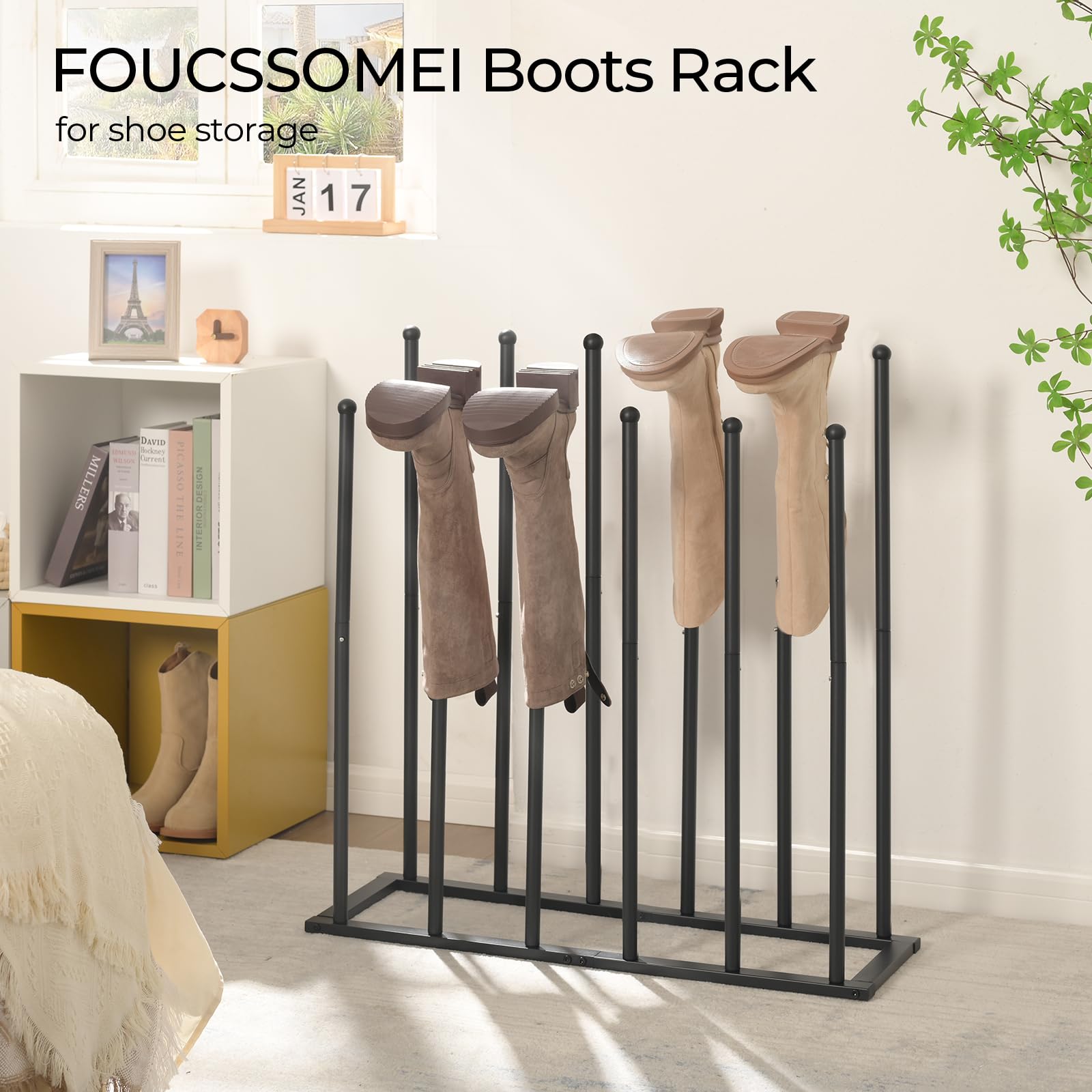 FOUCSSOMEI Tall Boot Rack, Large Size Boot Storage, Boot Organizer for Tall Boots, Boot Rack for Entryway, Metal, Cloest, Patio, Black