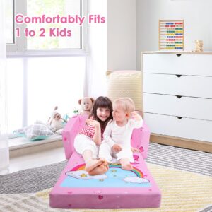 decalsweet Kids Couch Foldable Kids Sofa 2 in 1 Children Convertible Sofas to Lounger Fold Out Toddlers Sofa Bed for Playroom Bedroom Living Rooms Boys and Girls