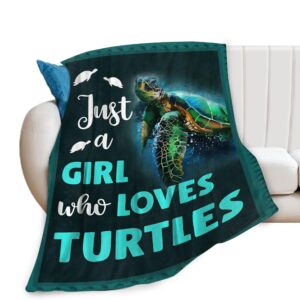 just a girl who loves turtles blanket teal sea turtle decor throw blanket gifts for girls boys super warm soft plush lightweight fleece flannel blanket bedding blanket for kids adults women 60"x50"