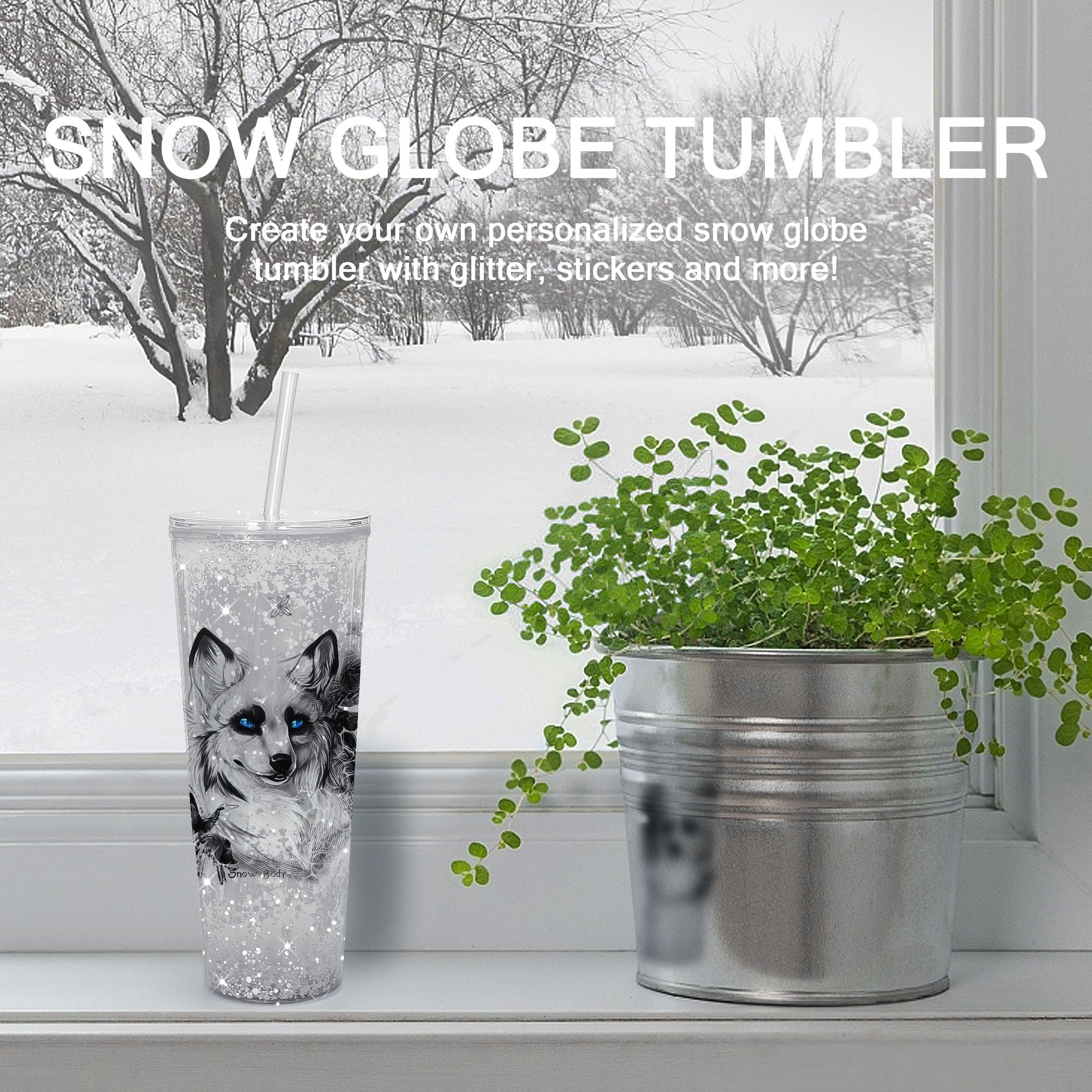 sweet grain Snow Globe Tumblers(2 Pack) - 24oz Double Wall Acrylic Tumblers for Snow Globe Cups with Pre Drilled Hole, Lids, Straws and Hole Stopper, Clear Snowglobe Tumbler