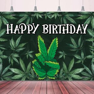 happy birthday backdrop banner cool green plant leaves flag favors wall hanging decor natural plants grass jungle theme birthday party photo photography prop booth background 70.9x47.2in-beckten