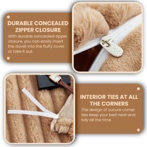 Jolusere Luxury Shaggy Plush Duvet Cover Set King Size Camel Velvet Bedding Set Faux Fur Fluffy Fuzzy Soft Furry Warm Winter Comforter Cover for Teen Girls Women Gifts 3 Pieces Farmhouse Bed Set