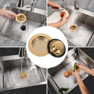 RQYEKDO Kitchen Sink Strainers Sink Stopper Kits, Stainless Steel Sink Drain Strainer Set, Large Wide Rim 4.5" Diameter Food Catcher Garbage Disposal Plug for Most Sink Drains Basket Filter（Gold）