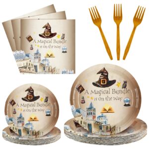 sunnyray 96 pieces magical wizard baby shower plates and napkins a magical bundle is on the way baby shower party supplies dessert plates napkins forks for 24 guests