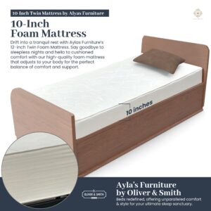 Aylas Furniture Twin Bed Mattress 10 Inch Twin Foam Mattress High Density Reflex Support Layer & Visco-Elastic Comfort Foam with Premium Polyester Cover Eco-Friendly Breathable Firm Twin Mattress