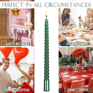 MTLEE 40 Pcs 10 Inch Spiral Taper Candles Dripless Twisted Tapered Candles Wedding Dining Table Centerpieces Unscented Smokeless Long Candles for Wedding Birthday Home Party Decoration(Green)