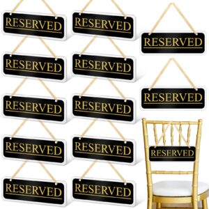 beeveer 12 pcs reserved chair signs for wedding reserved seating signs acrylic reserved hanging sign with ribbon reserved signs for wedding parties events church pews chair restaurant(black)