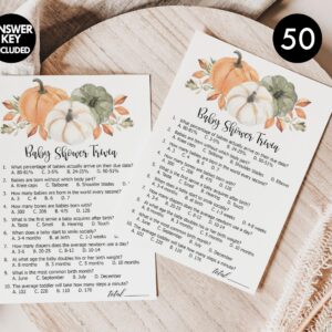 All Ewired Up 50 Baby Shower Trivia (50-Cards) Fun Baby Shower Game Activity, Gender Neutral Boy or Girl, Pumpkin, Autumn