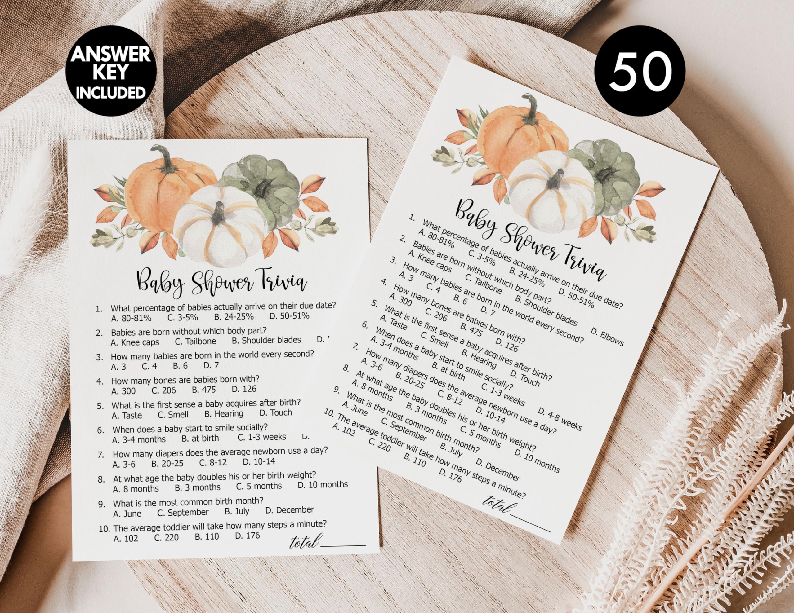 All Ewired Up 50 Baby Shower Trivia (50-Cards) Fun Baby Shower Game Activity, Gender Neutral Boy or Girl, Pumpkin, Autumn