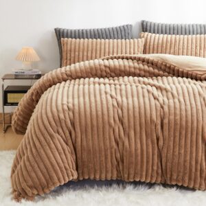 Jolusere Luxury Shaggy Plush Duvet Cover Set King Size Camel Velvet Bedding Set Faux Fur Fluffy Fuzzy Soft Furry Warm Winter Comforter Cover for Teen Girls Women Gifts 3 Pieces Farmhouse Bed Set