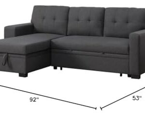 Pemberly Row Fabric Reversible Side Compartment Sectional Sofa Bed - Dark Gray