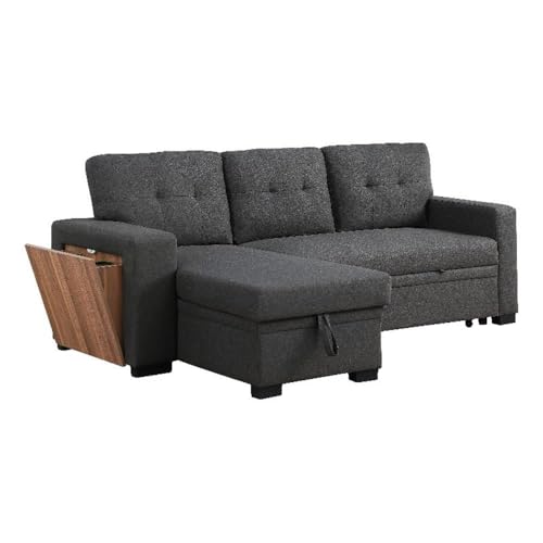 Pemberly Row Fabric Reversible Side Compartment Sectional Sofa Bed - Dark Gray