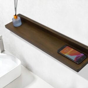 bellaterra home chiccharge: premium rubber rustic wood wireless charging shelf, 24 in.