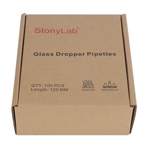 StonyLab Glass Dropper Pipettes, Thick Borosilicate Glass Dropping Pipettes 1ml Non-Graduated Liquid Transfer Pipettes for Laboratory Chemistry, Set of 100