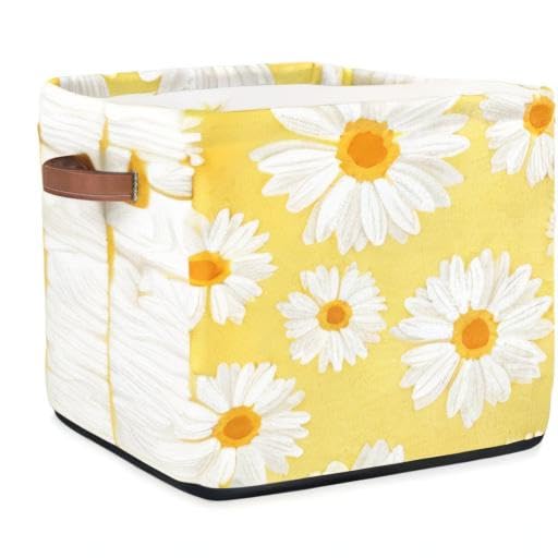 13x13x13 Storage Cube Bins Daisy Yellow Storage Cubes 13 inch Collapsible Storage Bins Cubby Storage Baskets for Organizing Shelf Cabinet Bookcase Boxes