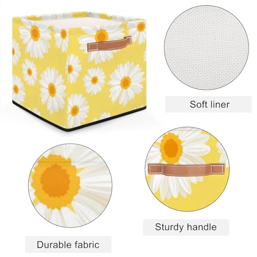 13x13x13 Storage Cube Bins Daisy Yellow Storage Cubes 13 inch Collapsible Storage Bins Cubby Storage Baskets for Organizing Shelf Cabinet Bookcase Boxes