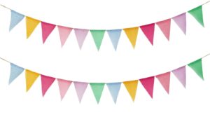 colorful pennant banner, 24pcs pre-strung imitated burlap fabric pastel rainbow hanging flags bunting garland for outside classroom party decorations