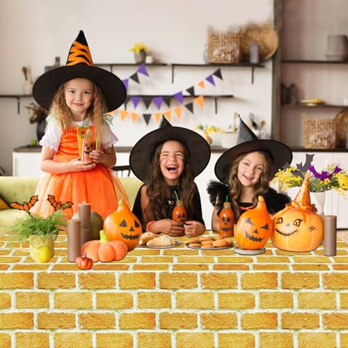 4Pcs Yellow Brick Tablecloths Brick Wall Table Covers Rectangular Brick Backdrop Decoration for Kitchen Halloween Thanksgiving Wizard Princess Holiday Party Supplies, 51 x 86.6 Inch (Yellow Brick)