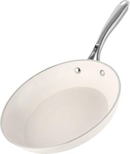 gotham steel 12 inch non stick frying pans nonstick frying pan, nonstick pan, cooking pan, nonstick skillet, non stick pan, 100% pfoa free ceramic pan for cooking, dishwasher safe, cream white