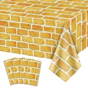 4pcs yellow brick tablecloths brick wall table covers rectangular brick backdrop decoration for kitchen halloween thanksgiving wizard princess holiday party supplies, 51 x 86.6 inch (yellow brick)