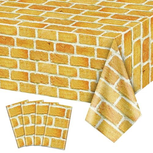 4Pcs Yellow Brick Tablecloths Brick Wall Table Covers Rectangular Brick Backdrop Decoration for Kitchen Halloween Thanksgiving Wizard Princess Holiday Party Supplies, 51 x 86.6 Inch (Yellow Brick)