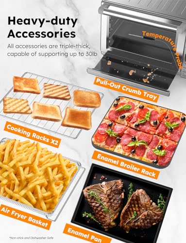 Nuwave Bravo XL Pro Air Fryer Toaster Oven, Improved 100% Super Convection, Quicker & Crispier Results, 100 Presets, Multi-Layer Even Cooking, 50-500F, Smart Probe, PFAS Free, 30QT, Stainless Steel