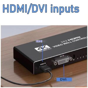 2024 Multi-Screen Splicing Display Matrix 4K 2x2 Video Wall Controller HDMI/DVI Input Video Wall Processor with Remote Control for 4 TV Splicing