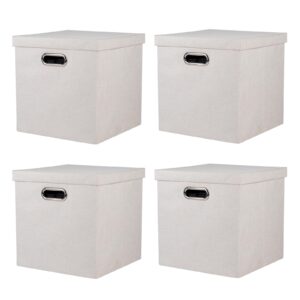 arcaguru storage bins with lids, collapsible linen fabric boxes organizer containers with lid foldable storage box basket for closet, shelves, home, office, 12 x 12 x 12 inch, 4 pack, beige