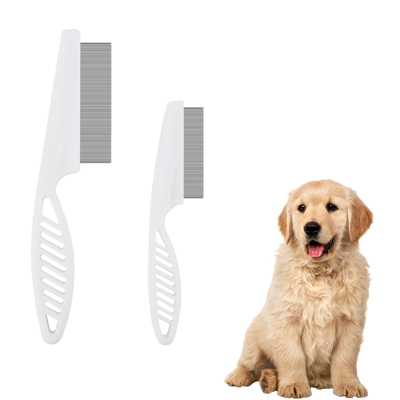 2pcs Flea Comb for Dogs Cats, 2 Sizes Multifunctional Grooming Comb for Pets Comb Metal Pet Hair Combs Flea Lice Comb for Cats Dogs Rabbits