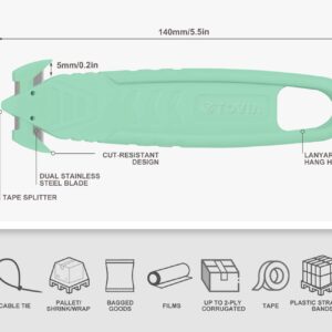 70-Pack Safety Box Cutter, T TOVIA SK2 Stainless Steel Concealed Blade Package Opener with Tape Splitter for Cartons, Cardboard, Wrap, Straps, Film (30 Pink, 20 Green, 20 Yellow)