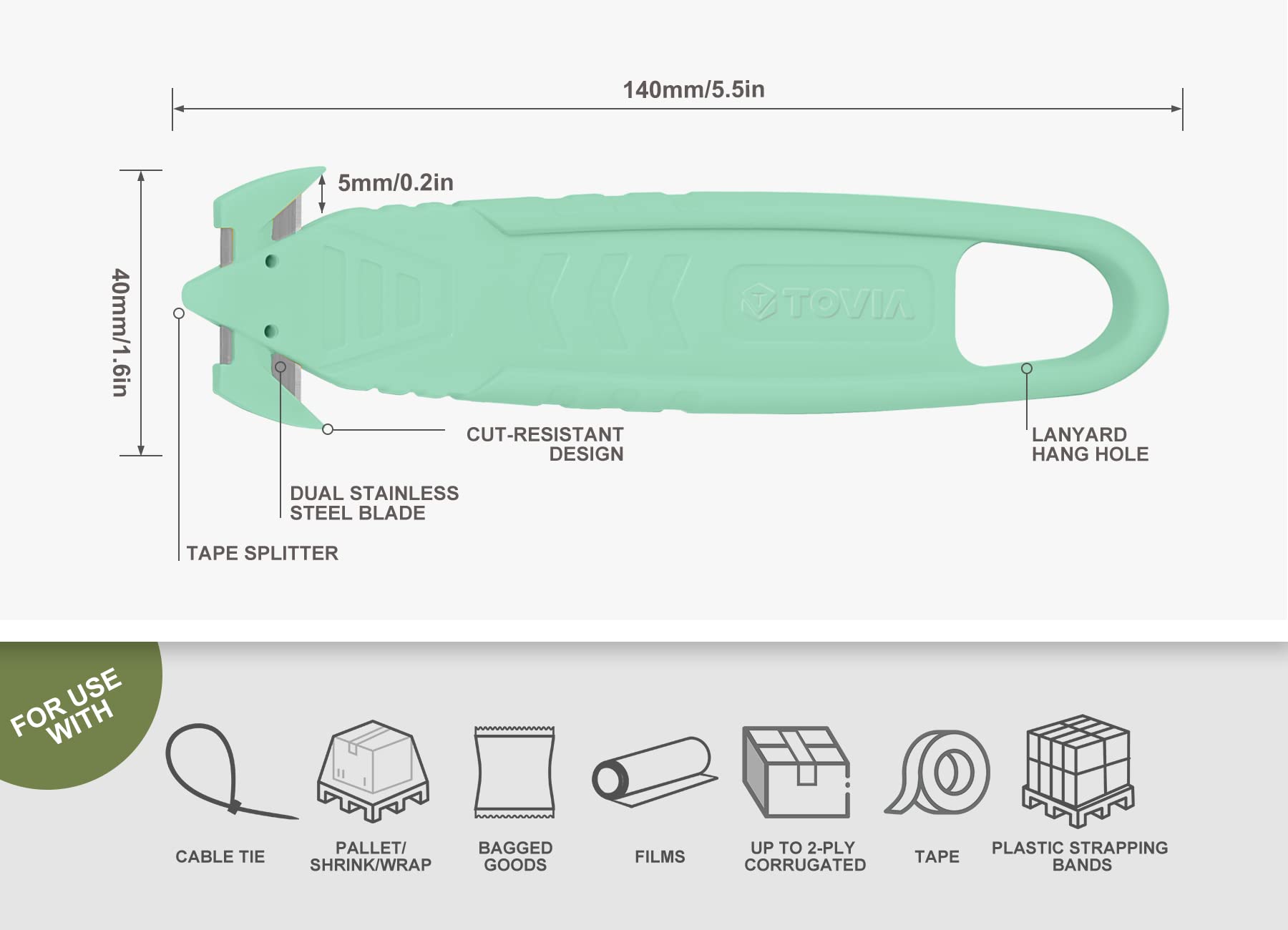 70-Pack Safety Box Cutter, T TOVIA SK2 Stainless Steel Concealed Blade Package Opener with Tape Splitter for Cartons, Cardboard, Wrap, Straps, Film (30 Green, 20 Pink, 20 Yellow)