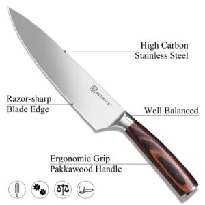 KEEMAKE Chef Knife 8 inch - Sharp Kitchen Knife High Carbon Stainless Steel Blade, Gyuto Knife Ergonomic Wood Handle, Professional Chef’s Knife for Home Kitchen and restaurant