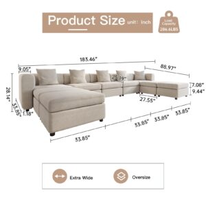 Guyii Velvet Sectional Sofa, Modern Oversized 9-Seater Sofa with 5 Pillows and Storage Footstool, Convertible Sofa with Cushions, U-Shaped Sofa for Living Room, Apartment, Home (9 Seat Sofa)