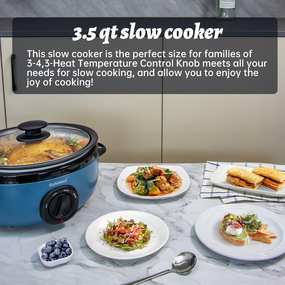 3.5 Quart Slow Cooker Blue Uniform Heating,Non Stick Pot,Aluminum, Makes Your Food More Delicious.Suitable as a Gift for Wives,Parents,and Friends