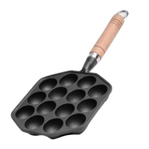 Takoyaki Grill Pan 14 Holes Nonstick Cast Iron Octopus Meat Balls Molds Maker with Detachable Handle, Pancake Balls Desserts Skillet for Induction Cooker, Gas Stove