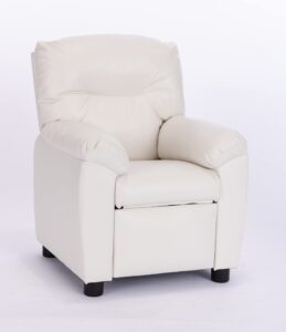 q-max modern sofa chair with pillow top armrest and footrest, white finish children recliner