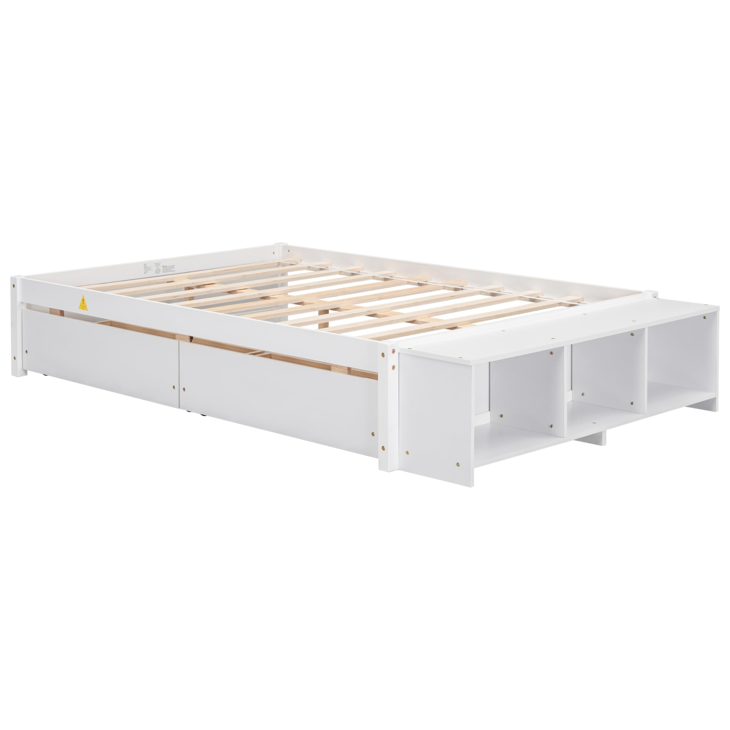 Harper & Bright Designs Full Size Platform Bed with 2 Storage Drawers, Wood Full Size Bed Frame with Storage Case, Full Storage Bed with Wood Slats Support for Bedroom, No Box Spring Needed, White