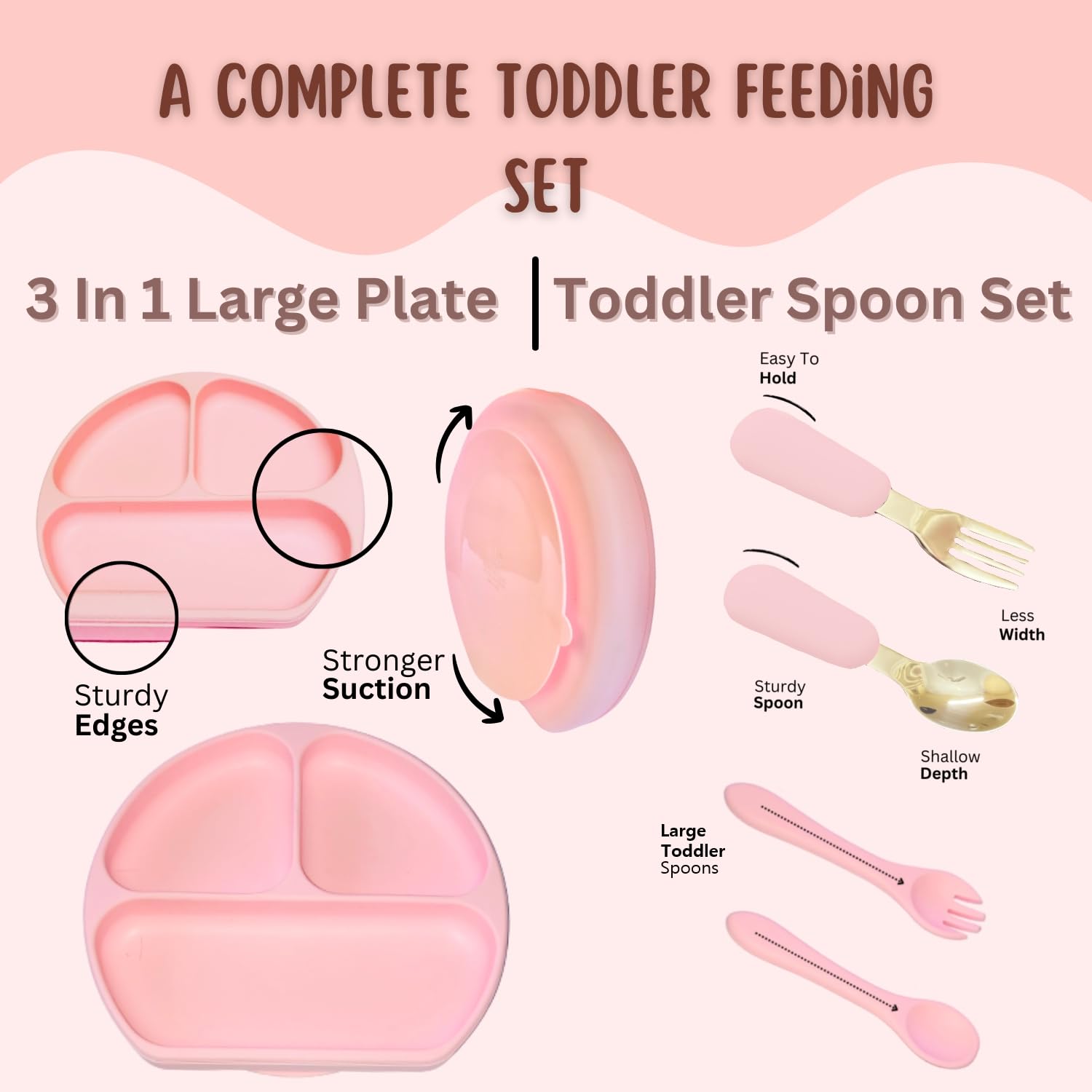 TinyTots Silicone Baby Feeding Set 13 pcs with BLW Recipes. Baby Plates and Bowls Set, Baby & Toddler Spoons Set, Sippy Cup & Lid, Silicone Bib, Baby Toothbrush (6+ Months)