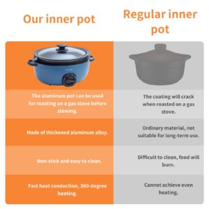 3.5 Quart Slow Cooker Blue Uniform Heating,Non Stick Pot,Aluminum, Makes Your Food More Delicious.Suitable as a Gift for Wives,Parents,and Friends