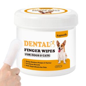 kopmath dog dental wipes, dog teeth cleaning finger wipes, reduce plaque & tartar, freshen breath, safe natural pet dental care finger wipes for dog & cat, portable & disposable dog tooth wipes, 50 ct