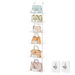 aokitsink hanging purse handbag organizer rack with name plate, over the door detachable bag storage rack - can use as 1/2 part, wall mounted adjustable bag rack with stickers & tapes, white